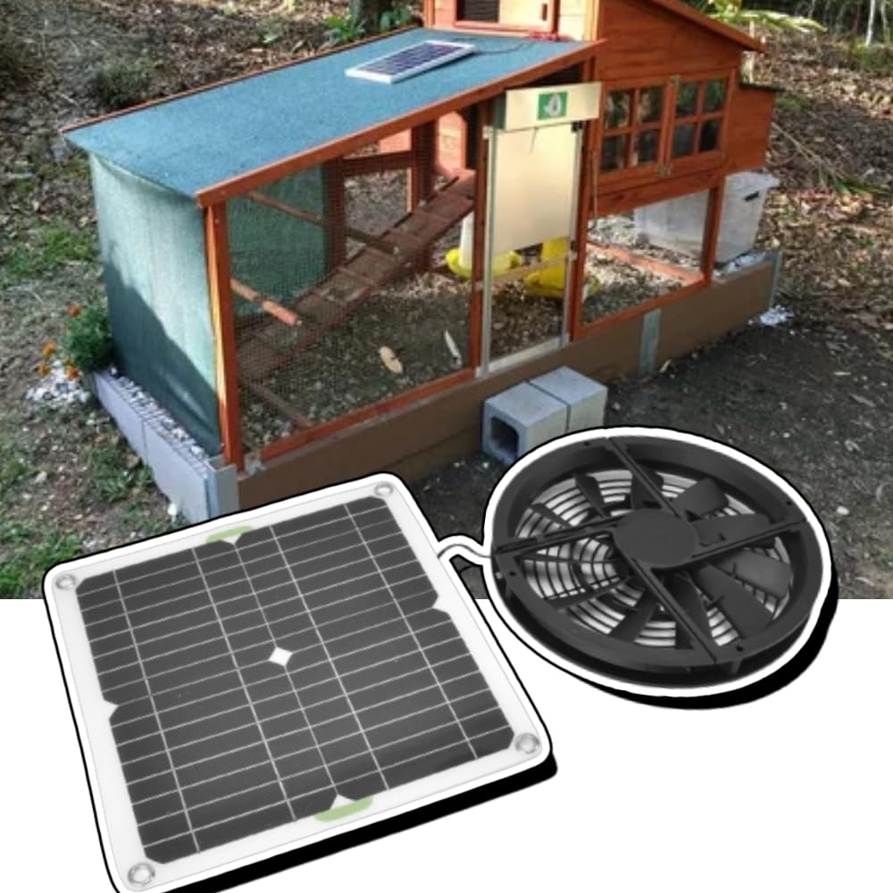 Solar Panel Fan Kit, 10in 100W Solar Powered Fan with Solar Panel, Waterproof Solar Exhaust Fan for Small Chicken Coops Sheds Crawl Space Pet Houses Window Exhaust