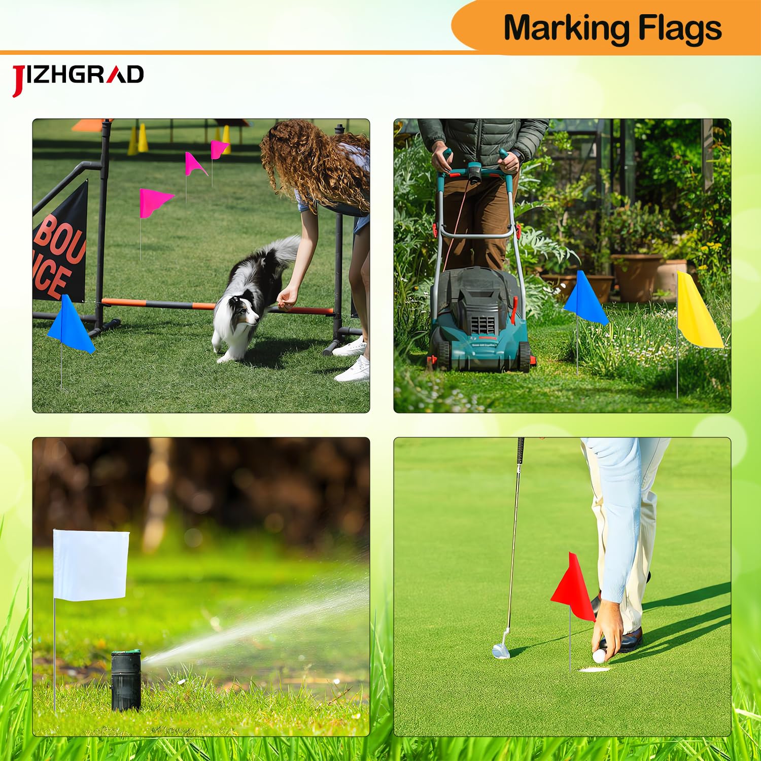 Orange Marker Flags, 100 Pack Construction Marking Flags | 4x5x16 Inch, Yard Flags Marker, Lawn Flags, Invisible Fence, Survey Flags, Landscape Flags, Sprinkler Flags, Surveyor Flags, Stake Flags,