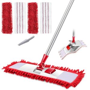 almcmy microfiber mop for floor cleaning, 18 inch dust mop with 4 washable mop pads, hardwood floor mop with 50” long handle, wet dry mop for wood laminate tile vinyl, 1 extra dirt removal scrubber