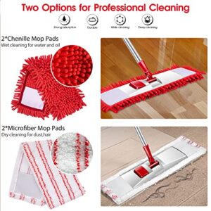 Almcmy Microfiber Mop for Floor Cleaning, 18 inch Dust Mop with 4 Washable Mop Pads, Hardwood Floor Mop with 50” Long Handle, Wet Dry Mop for Wood Laminate Tile Vinyl, 1 Extra Dirt Removal Scrubber