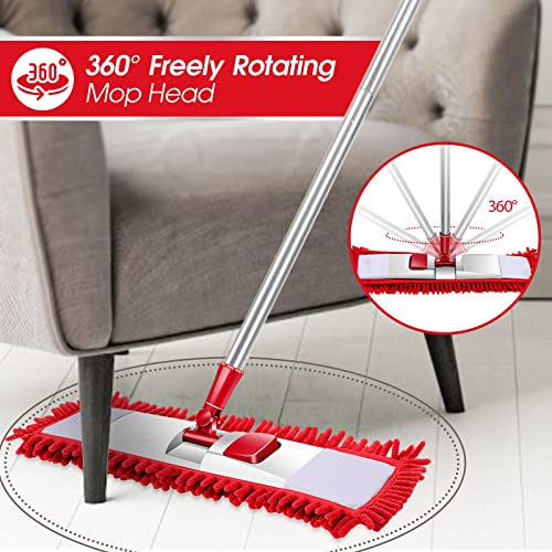 Almcmy Microfiber Mop for Floor Cleaning, 18 inch Dust Mop with 4 Washable Mop Pads, Hardwood Floor Mop with 50” Long Handle, Wet Dry Mop for Wood Laminate Tile Vinyl, 1 Extra Dirt Removal Scrubber