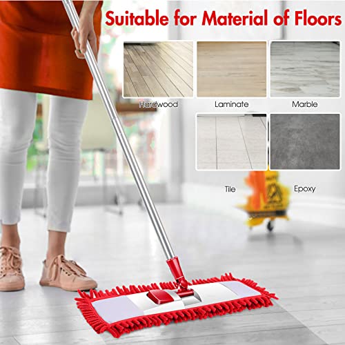 Almcmy Microfiber Mop for Floor Cleaning, 18 inch Dust Mop with 4 Washable Mop Pads, Hardwood Floor Mop with 50” Long Handle, Wet Dry Mop for Wood Laminate Tile Vinyl, 1 Extra Dirt Removal Scrubber