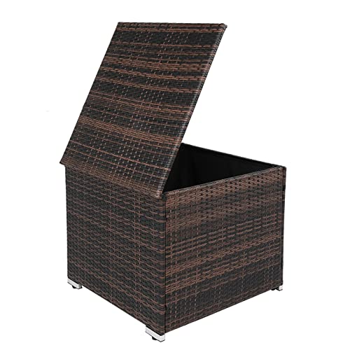 Outvita Outdoor Wicker Storage Box, 88Gal Square Patio Deck Storage Bin for Outside & Home Cushions, Towels, Toys, Gardening Tools