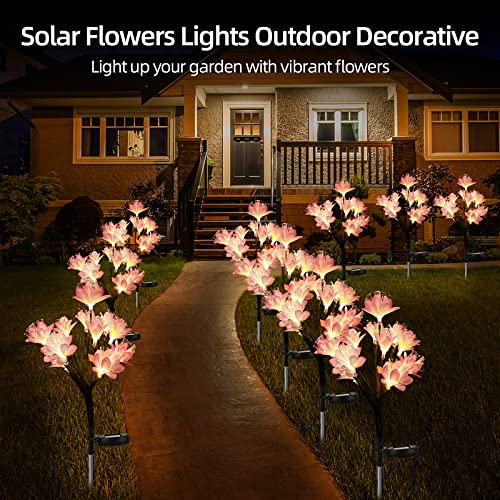 babadeda Solar Lights for Outside Garden Decor, Solar Garden Lights Flower Lights with 1 Big Solar Powered Panel Outdoor Waterproof, 2 Pack 24 Camellia Solar Flowers Outdoor Lights for Patio Decor