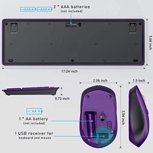 Wireless Keyboard and Mouse Combo, VIVEFOX 2.4GHz Cordless Quiet USB Keyboard Mouse, Full Size Ergonomic Keyboard Mouse with 14 Multimedia Hotkeys for Windows Laptop Computer Desktop, Purple