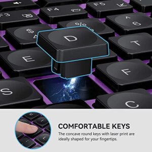 Wireless Keyboard and Mouse Combo, VIVEFOX 2.4GHz Cordless Quiet USB Keyboard Mouse, Full Size Ergonomic Keyboard Mouse with 14 Multimedia Hotkeys for Windows Laptop Computer Desktop, Purple