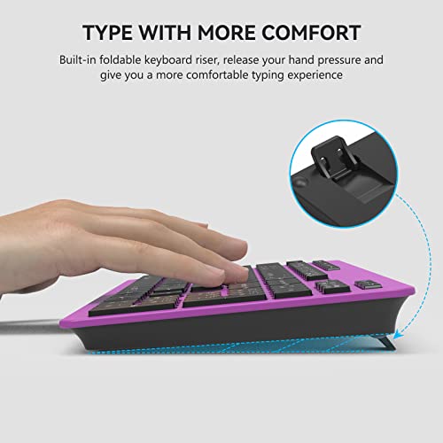 Wireless Keyboard and Mouse Combo, VIVEFOX 2.4GHz Cordless Quiet USB Keyboard Mouse, Full Size Ergonomic Keyboard Mouse with 14 Multimedia Hotkeys for Windows Laptop Computer Desktop, Purple