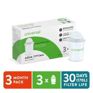 Aqua Optima Water Filter Cartridges, Classic Style - 3 Pack (3 Months Supply), Compatible with Brita Classic, White