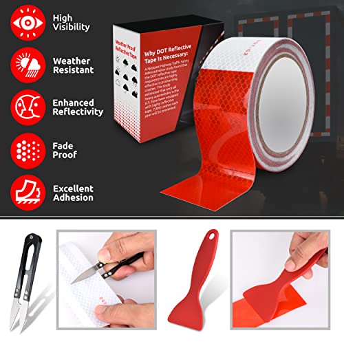 STAPEST DOT Reflective Tape Red & White, 2 Inch x 30 Feet - High Visibility Trailer Reflective Tape Outdoor Waterproof and Weather Resistant – Suitable for Trucks and Cars (Pack of 1)