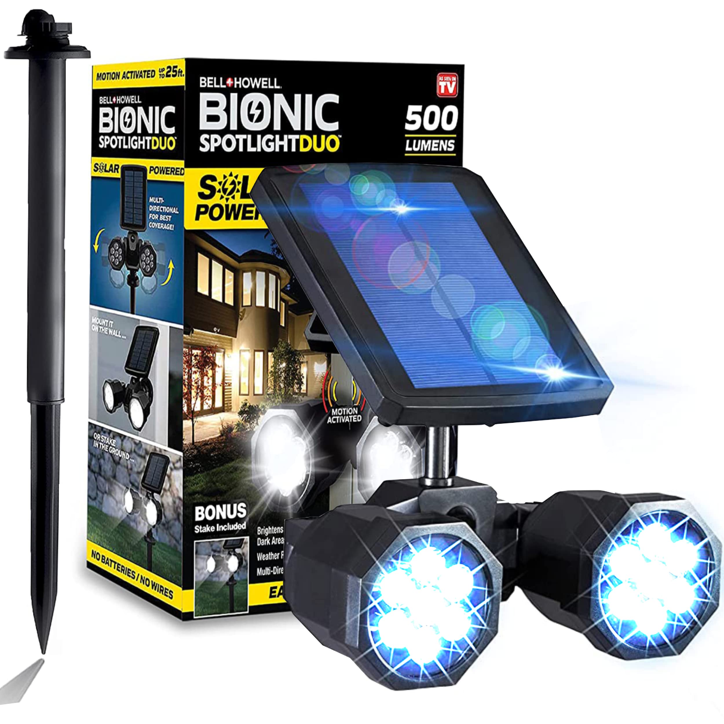 Bell+Howell Bionic Spotlight Duo Deluxe Solar Lights: Effortless Outdoor Illumination, Motion Sensor, Super Bright LEDs, Waterproof Landscape Lights for Patio, Yard, Garden- No Batteries Required!