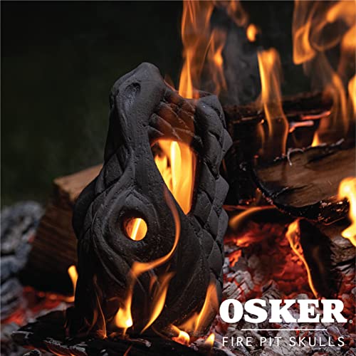 OSKER Dragon | Ceramic Fireproof Fire Pit Skull Log for Bonfire, Campfire, Fireplace, Firepit | Halloween Decor | for Gas, Propane, or Wood Fires - Black