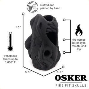 OSKER Dragon | Ceramic Fireproof Fire Pit Skull Log for Bonfire, Campfire, Fireplace, Firepit | Halloween Decor | for Gas, Propane, or Wood Fires - Black