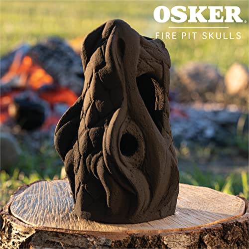 OSKER Dragon | Ceramic Fireproof Fire Pit Skull Log for Bonfire, Campfire, Fireplace, Firepit | Halloween Decor | for Gas, Propane, or Wood Fires - Black