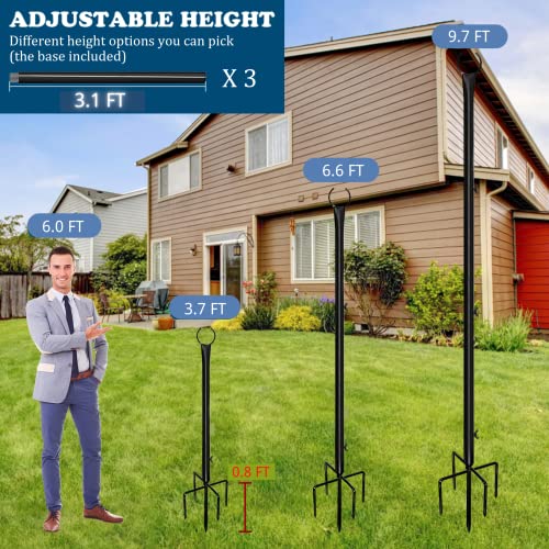 2 Pack - 9.7FT Adjustable String Light Pole for Outside, Outdoor Lighting Poles, Patio Light Poles for Garden, Lawn, Patio and Fence