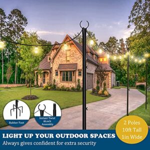 2 Pack - 9.7FT Adjustable String Light Pole for Outside, Outdoor Lighting Poles, Patio Light Poles for Garden, Lawn, Patio and Fence