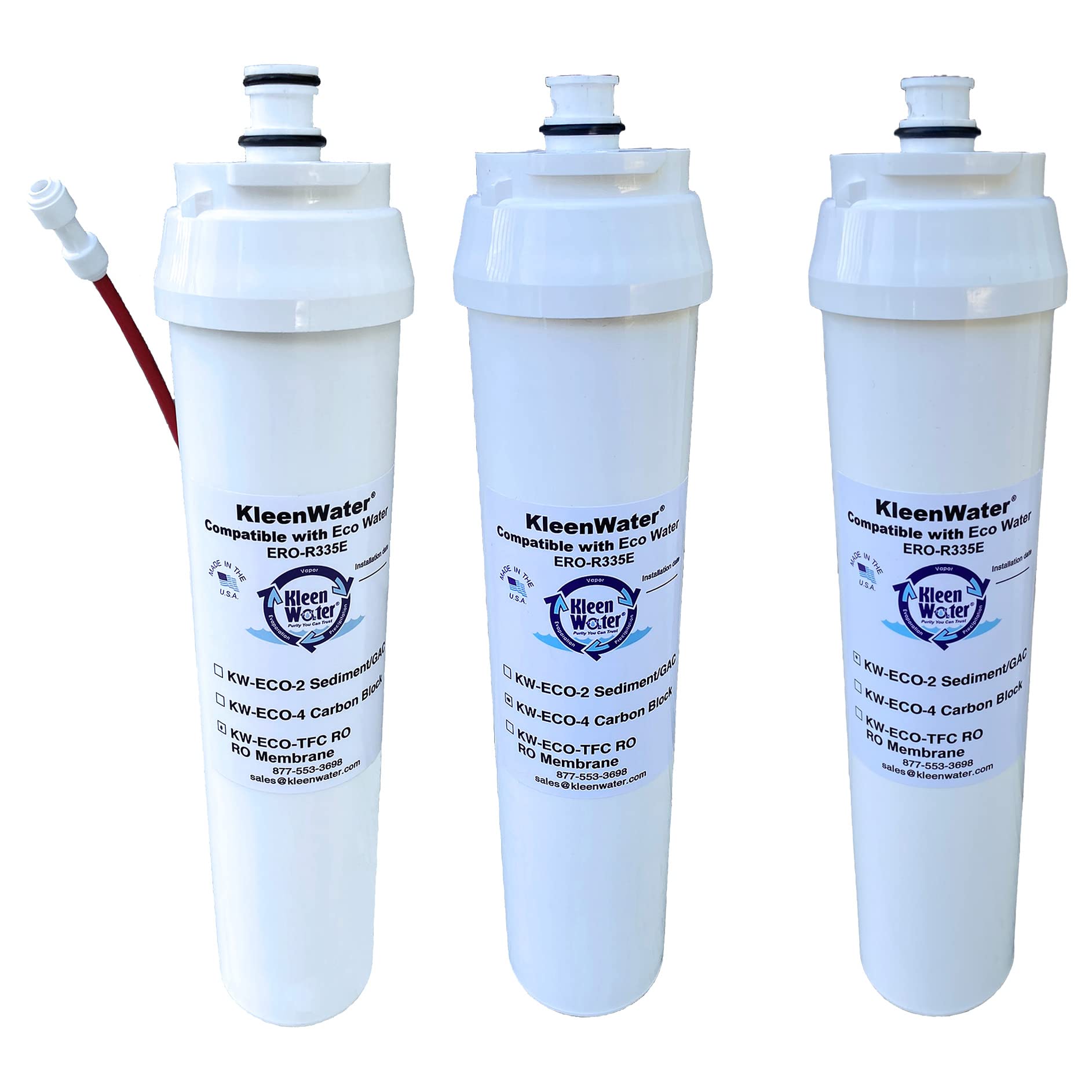 KleenWater KW-ECO-2-4-Membrane, 7208683,7208706 and 7208691 Filters Compatible with Eco Water ERO-335 Reverse Osmosis System, Made in the USA