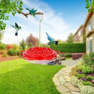 Hummingbird Feeder for Outdoors Hanging, 24 Feeding Ports, Leak-Proof, Easy to Clean and Refill, Saucer Hummer Birder Feeder with Cleaner Brush and Cloth (Red)