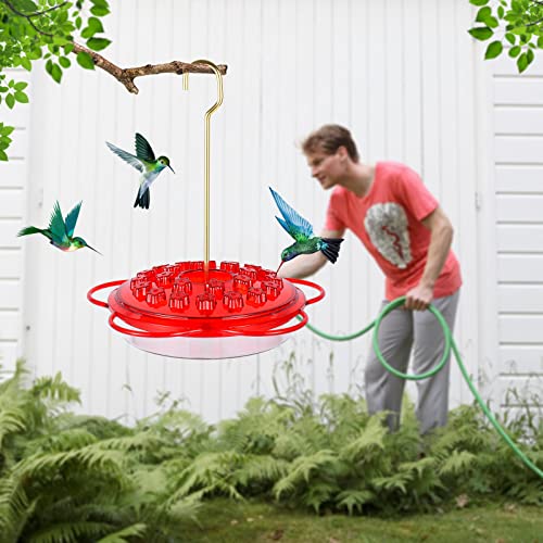 Hummingbird Feeder for Outdoors Hanging, 24 Feeding Ports, Leak-Proof, Easy to Clean and Refill, Saucer Hummer Birder Feeder with Cleaner Brush and Cloth (Red)