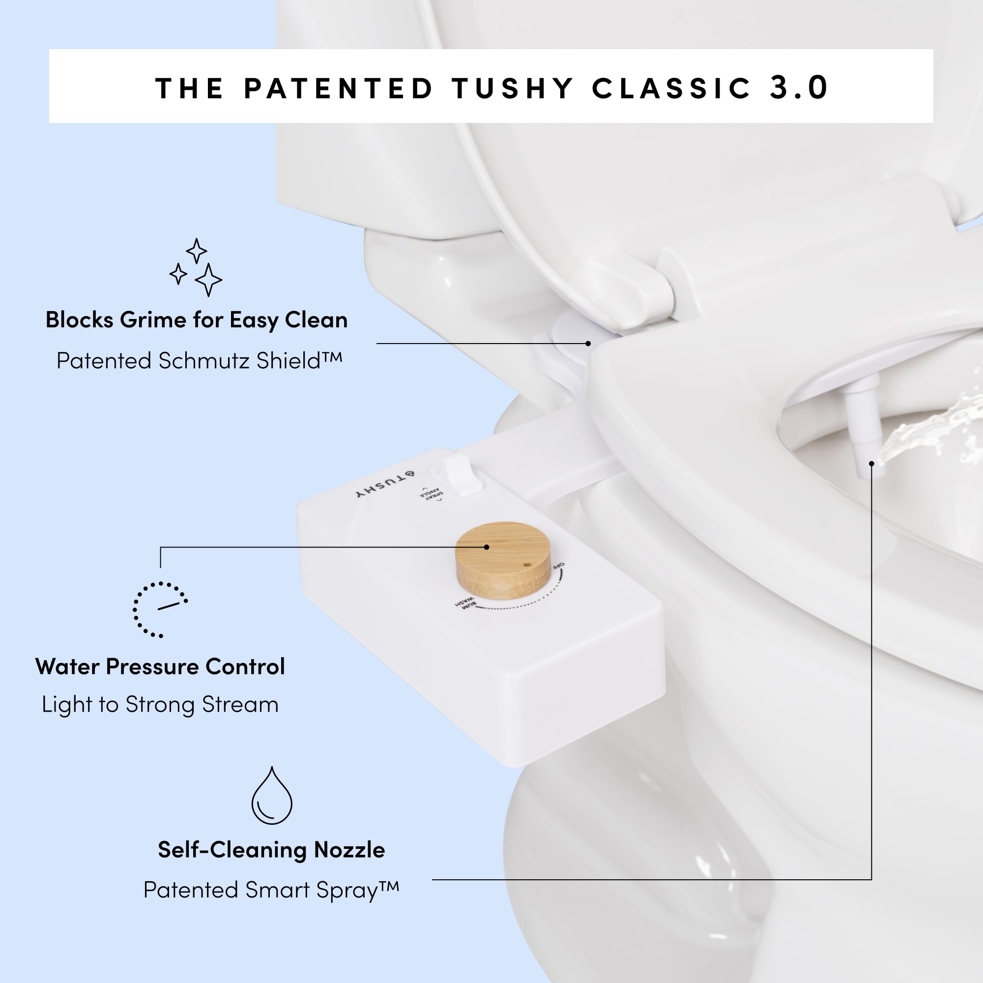 TUSHY Classic 3.0 Bidet Toilet Seat Attachment - Non-Electric Self Cleaning Water Sprayer with Adjustable Water Pressure Nozzle, Angle Control & Easy 8.5 Min DIY Home Installation (Bamboo)