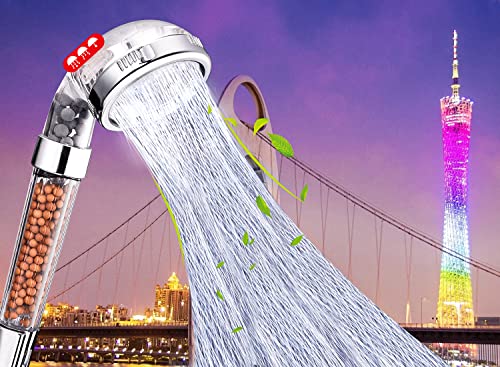 AmasSmile® High Pressure Shower Head with Hose and Bracket, Ionic Filter Filtration Turbo Vortex Water Saving 3 Mode Function Spray Turbocharged Hydro Jet Handheld Showerheads for Dry Skin & Hair（Red）