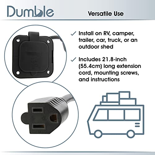 Dumble 3 Prong Y Splitter Cable Power Extension Cord - 15 AMP Flanged Inlet 2 Way Extension Cord Splitter for RV Install