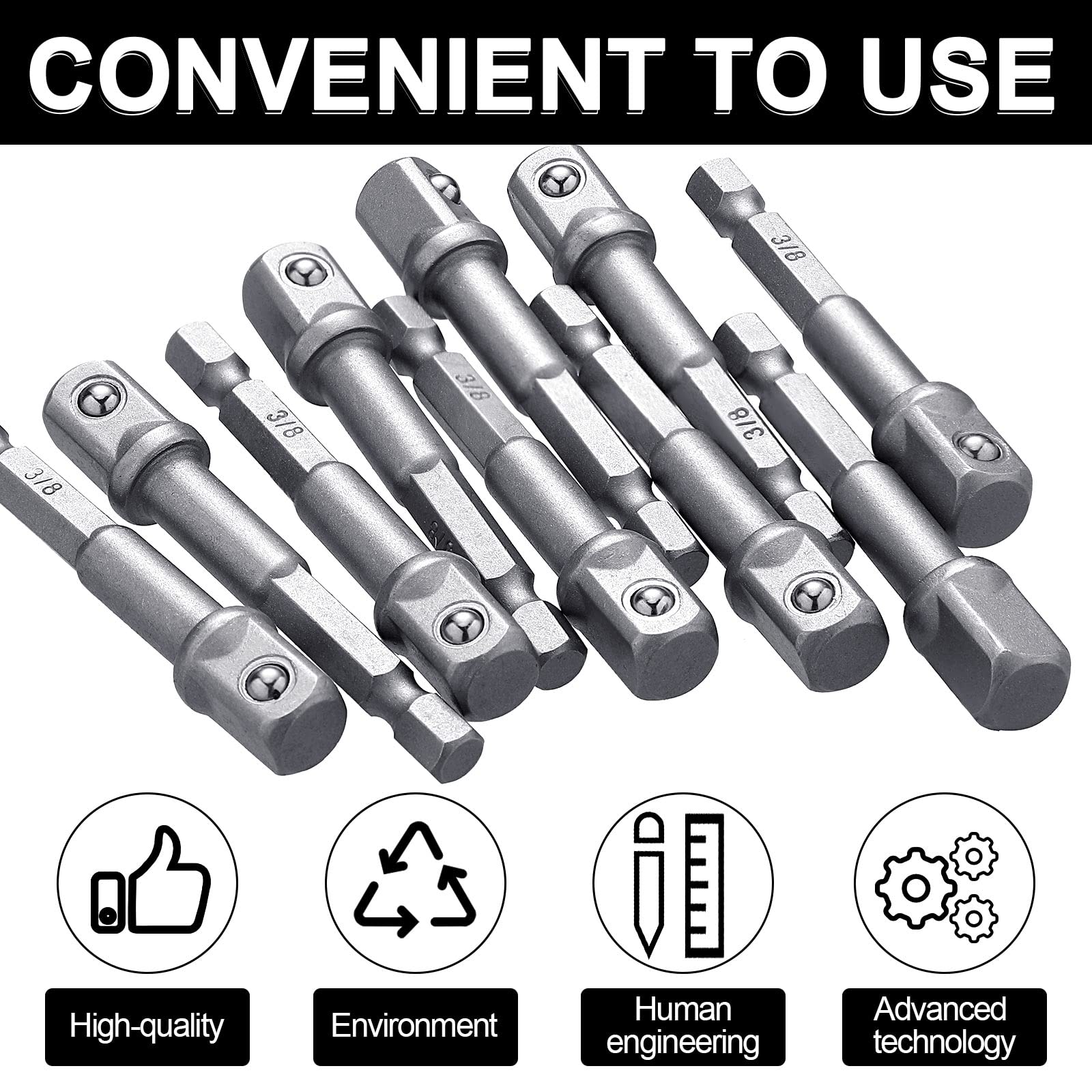 20 Pieces 3/8 inch Impact Adapter Square Socket Bit Adapter Hex Impact Socket for Drills Extension Socket Driver Bits Impact Socket Adapter for Automotive DIY-1/4 Hex Shank (Silver)