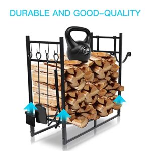 Aomedeelf Firewood Rack Outdoor Indoor Fire Wood Holder Firewood Log Rack Fire Wood Rack Heavy Duty Firewood Wood Storage with Kindling Holder