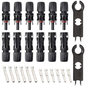 12pcs 6 pairs solar connectors male/female connectors ip67 waterproof solar panel cable connectors with 2 pcs solar connector spanners for solar panels 1500v 30a