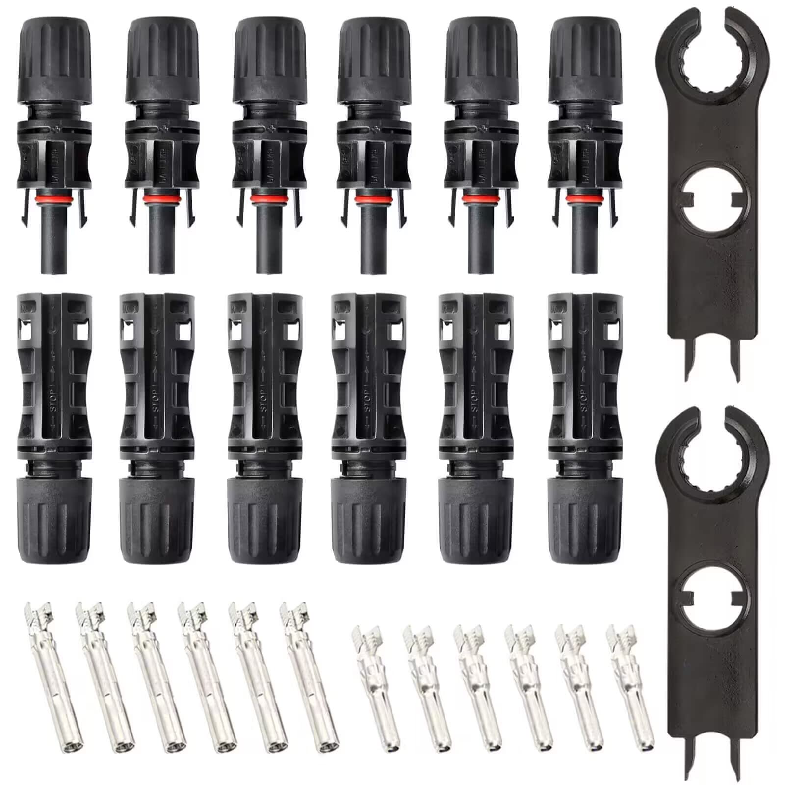 12PCS 6 Pairs Solar Connectors Male/Female Connectors IP67 Waterproof Solar Panel Cable Connectors with 2 pcs Solar Connector Spanners for Solar Panels 1500V 30A