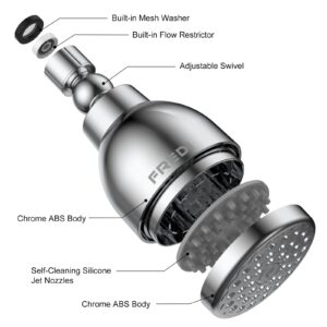 High Pressure Shower Heads, 3 Inches Fixed Showerheads, Wall Mount, Bathroom, RV Shower Head For Low Flow Showers (2.5 GPM, Chrome)