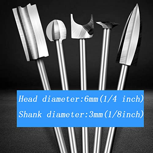 Luo ke 5 Pcs Assorted Wood Carving Bits, 1/8'' Shank Carbide Steel Engraving for Rotary Tool