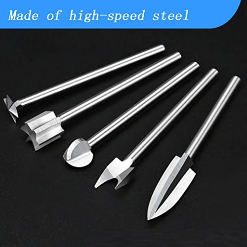 Luo ke 5 Pcs Assorted Wood Carving Bits, 1/8'' Shank Carbide Steel Engraving for Rotary Tool