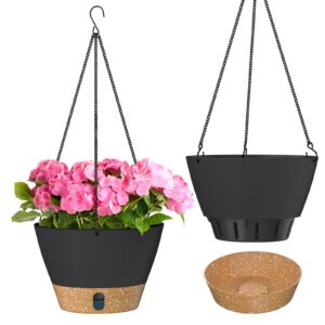 zmtech hanging planters for indoor plants set of 2 self watering hanging pots hanging baskets hanging flower pots for outdoor hanging plants(8 inch, gray)