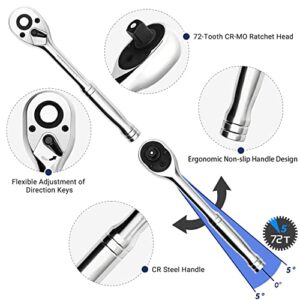 UYECOVE Long Ratchet Wrench Set, 1/4", 3/8", 1/2" Drive Long Handle Ratchet 3pcs Set, 72-Tooth Reversible Quick-Release, CR Steel and CR-MO Head, with EVA Storage Tray