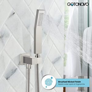 gotonovo Wall Mount High Pressure Brushed Nickel Square Hand Held Shower with Wall Connector and Solid Brass Hose Set