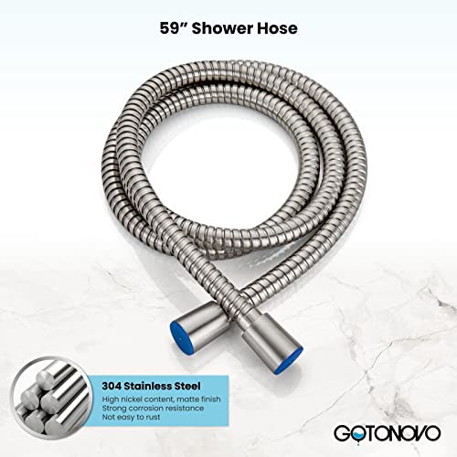 gotonovo Wall Mount High Pressure Brushed Nickel Square Hand Held Shower with Wall Connector and Solid Brass Hose Set