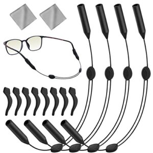 Yeahxing Adjustable Glasses Strap, 4 Pack 14Inch Eye Glasses String Strap with Retainer Ear Cushion, No Tail Anti Slip Sunglasses Strap, Eyeglass Straps, Glasses Straps for Men Women Kids