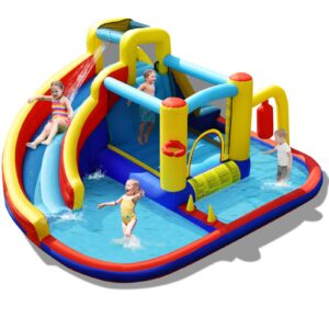 bountech inflatable water slide, mega water park bounce house combo for kids backyard outdoor fun w/splash pool, climbing wall, blow up waterslides inflatables for kids and adults party gifts