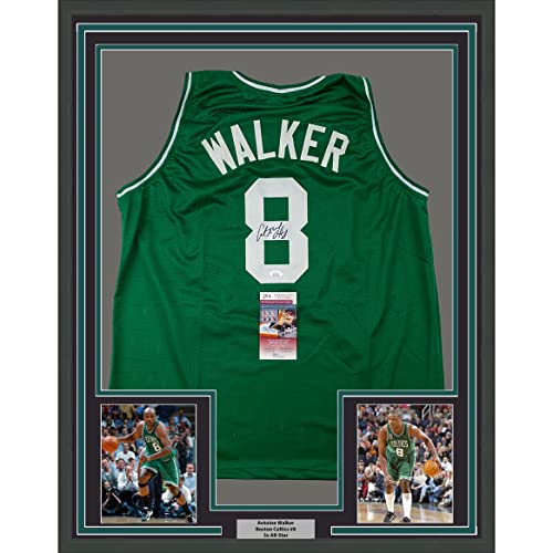 Framed Autographed/Signed Antoine Walker 33x42 Boston Green Basketball Jersey JSA COA