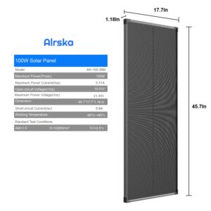 Alrska100w (Watt) 12v Monocrystalline Solar Panel Module with Connector + 7Pcs ABS Bracket Outdoor RV Yacht Flat Roof Camper Plastic Photovoltaic Bracket