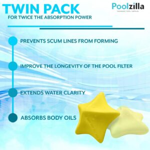 Poolzilla 2-Pack Yellow Premium Scum Star Oil Absorbing Sponge - Perfect for Cleaning Hot Tubs, Spas and Swimming Pools