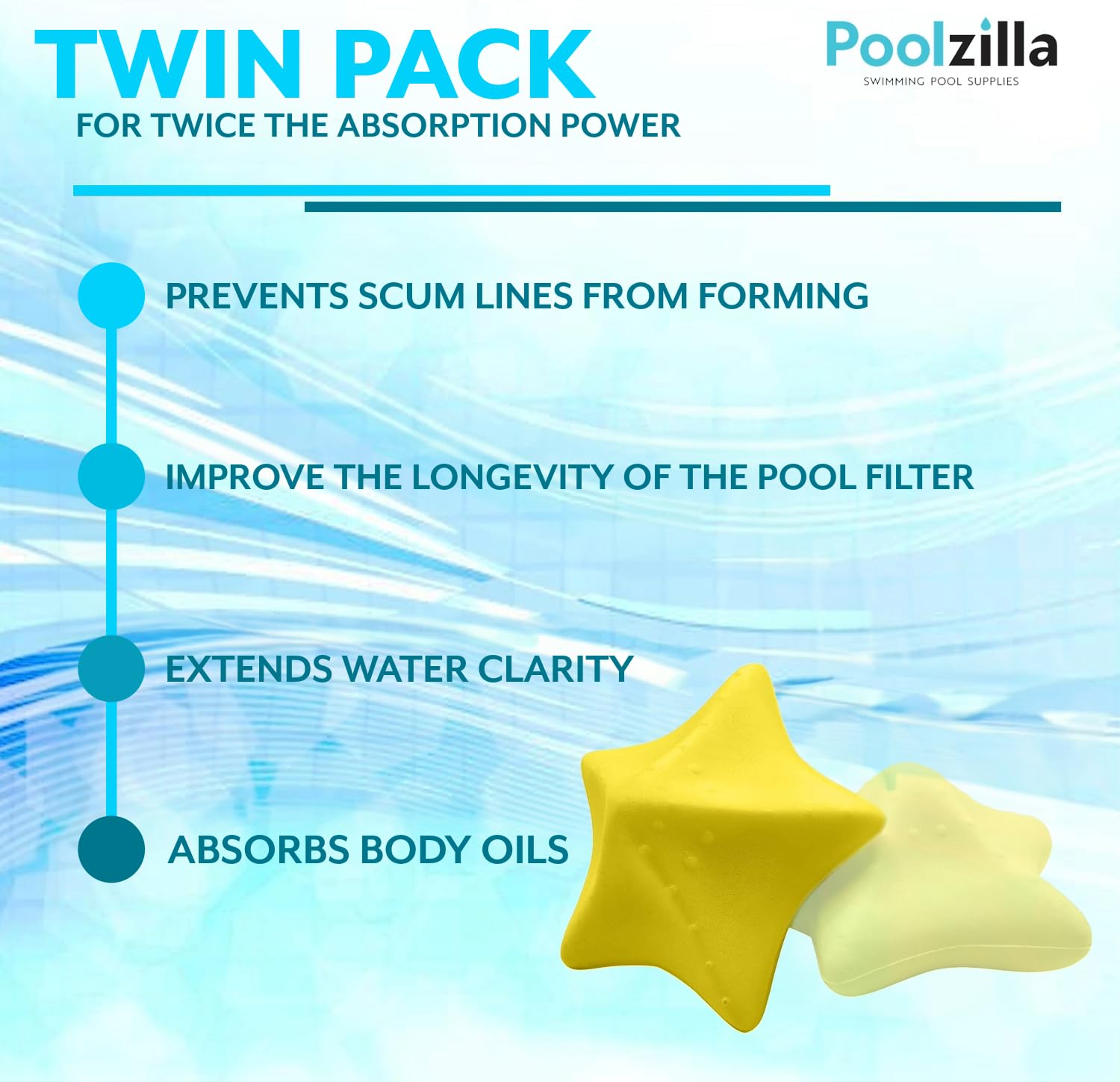 Poolzilla 2-Pack Yellow Premium Scum Star Oil Absorbing Sponge - Perfect for Cleaning Hot Tubs, Spas and Swimming Pools