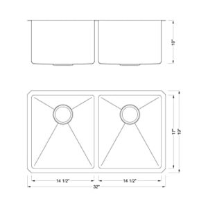 CozyBlock 32 in. x 19 in. x 10 in. 16-Gauge Stainless Steel Undermount 50/50 Double Bowl Kitchen Sink with Bottom Grid, Silicon Dishrack, Pot Mat and Strainer