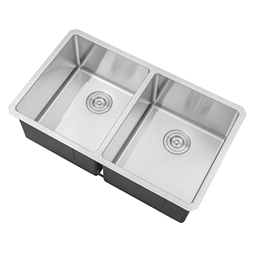 CozyBlock 32 in. x 19 in. x 10 in. 16-Gauge Stainless Steel Undermount 50/50 Double Bowl Kitchen Sink with Bottom Grid, Silicon Dishrack, Pot Mat and Strainer