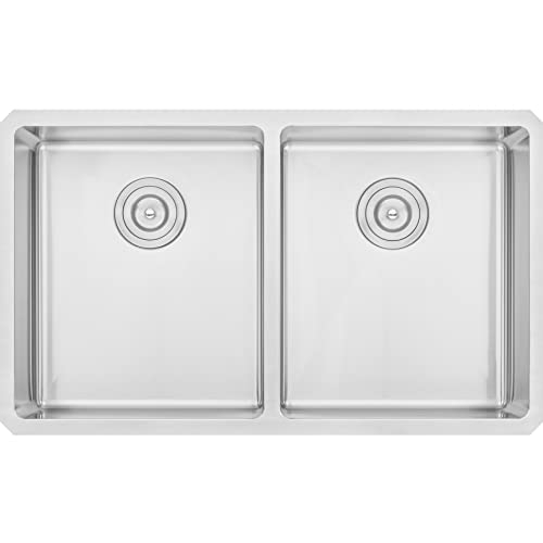 CozyBlock 32 in. x 19 in. x 10 in. 16-Gauge Stainless Steel Undermount 50/50 Double Bowl Kitchen Sink with Bottom Grid, Silicon Dishrack, Pot Mat and Strainer