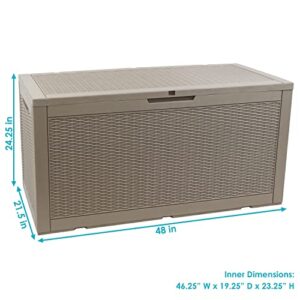 Sunnydaze 100-Gallon Faux Rattan Outdoor Deck Storage Box - Lockable Lid and Side Handles - Driftwood