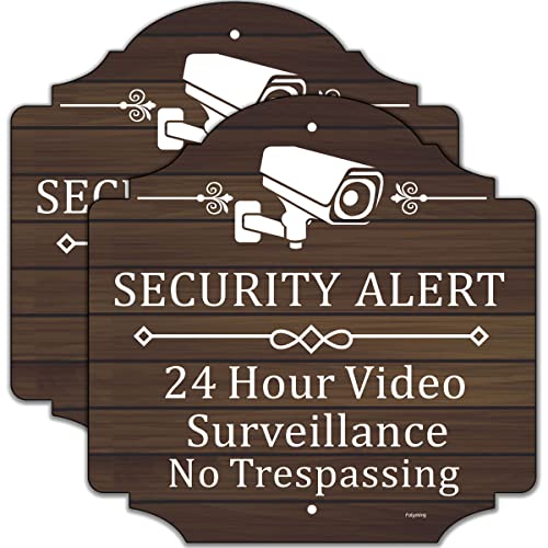 2 Pack Security Alert 24 Hour Video Surveillance Signs No Trespassing Signs 12 x 12 Inches CCTV Camera Warning Safety Signs Metal Reflective Sturdy Rust Aluminum Waterproof Easy to Install