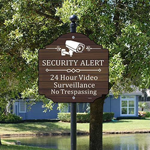 2 Pack Security Alert 24 Hour Video Surveillance Signs No Trespassing Signs 12 x 12 Inches CCTV Camera Warning Safety Signs Metal Reflective Sturdy Rust Aluminum Waterproof Easy to Install