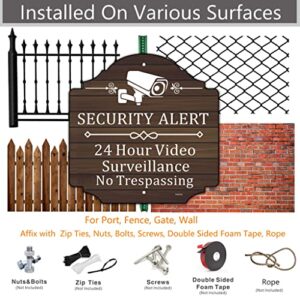 2 Pack Security Alert 24 Hour Video Surveillance Signs No Trespassing Signs 12 x 12 Inches CCTV Camera Warning Safety Signs Metal Reflective Sturdy Rust Aluminum Waterproof Easy to Install