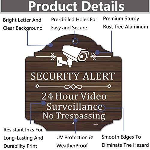 2 Pack Security Alert 24 Hour Video Surveillance Signs No Trespassing Signs 12 x 12 Inches CCTV Camera Warning Safety Signs Metal Reflective Sturdy Rust Aluminum Waterproof Easy to Install